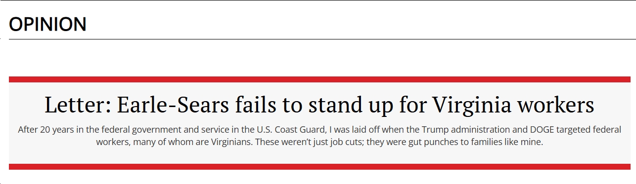 Fired Federal Worker Blasts Winsome Earle-Sears for Dismissing and ...