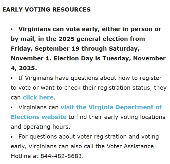 ONE WEEK Until Early Voting Begins, Spanberger Encourages Virginians to ...