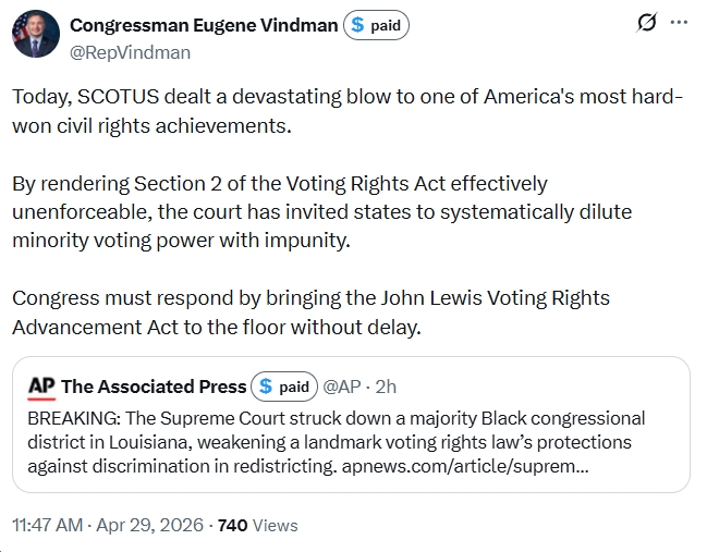 "Today, SCOTUS dealt a devastating blow to one of America's most hard ...